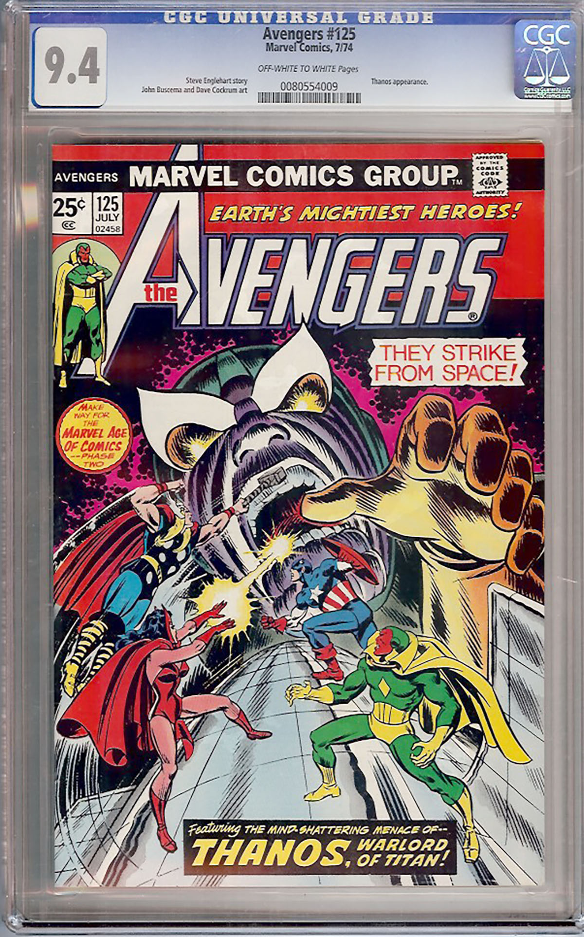 Avengers #125 CGC 9.4 ow/w // Auction // Pedigree Comics