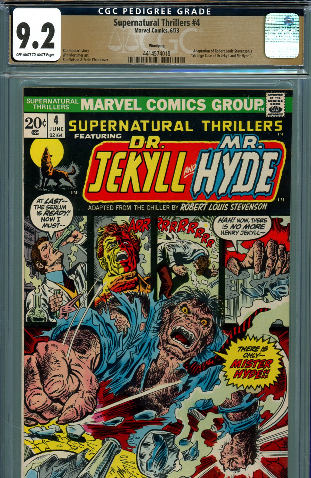 Supernatural Thrillers #4 CGC 9.2 ow/w Winnipeg // Inventory // Pedigree Comics